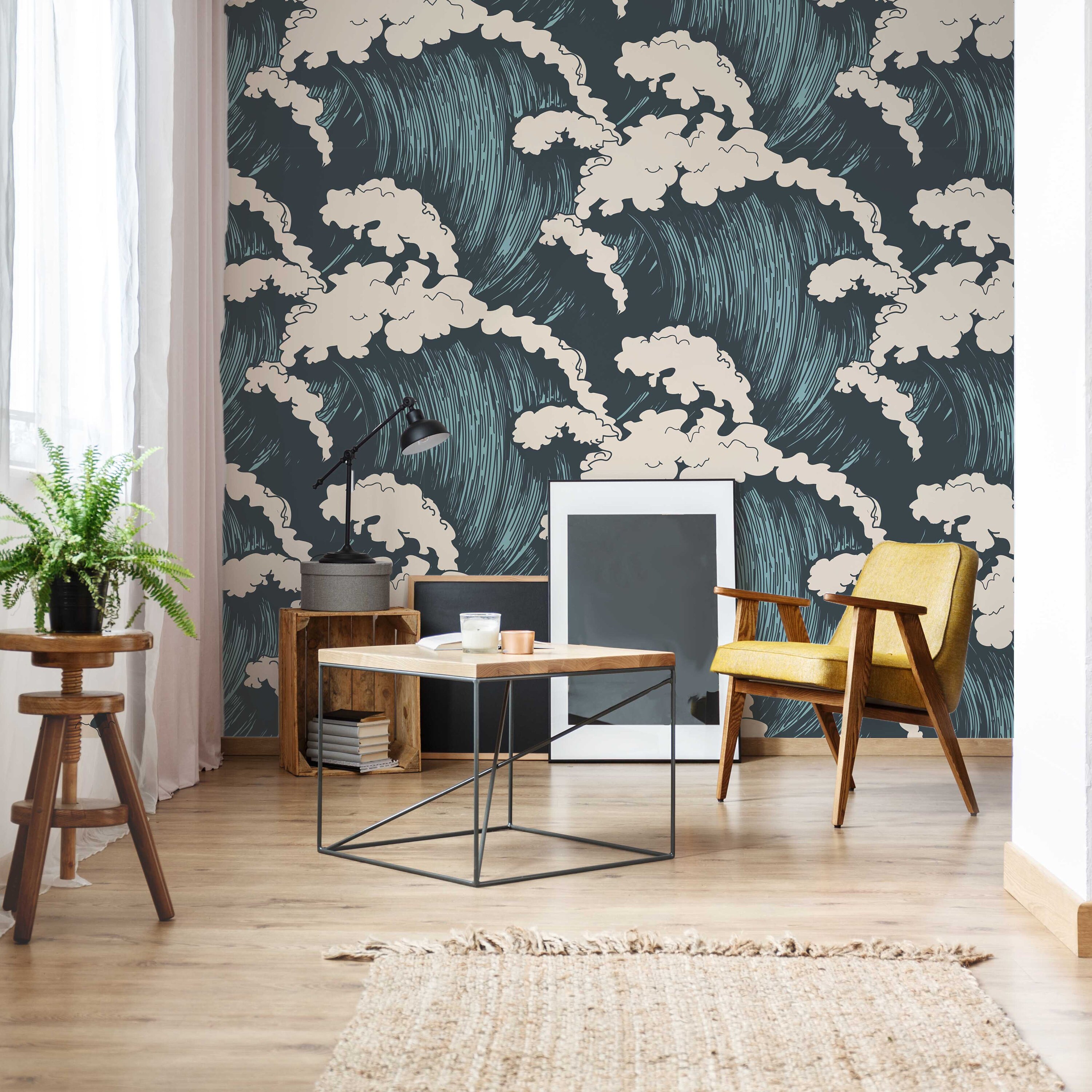 Blue and Turquoise Nautical Wave Illustration Felix Wave - Etsy UK