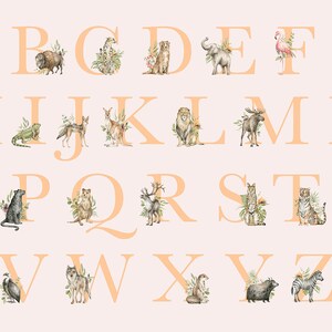 Beige Alphabet Letters & Etched Animals Alphabet Wallpaper Mural ...