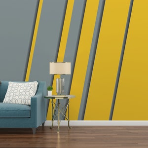 Grey Mustard Uneven Stripe Khardal Wallpaper Mural Removable Self ...