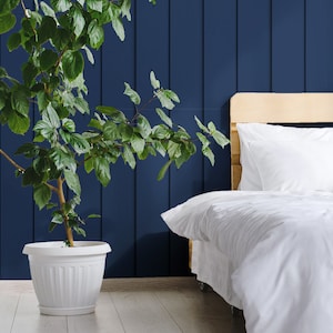 Navy Vertical Wood Panel Slats Effect Timber Elegance Navy Wallpaper ...