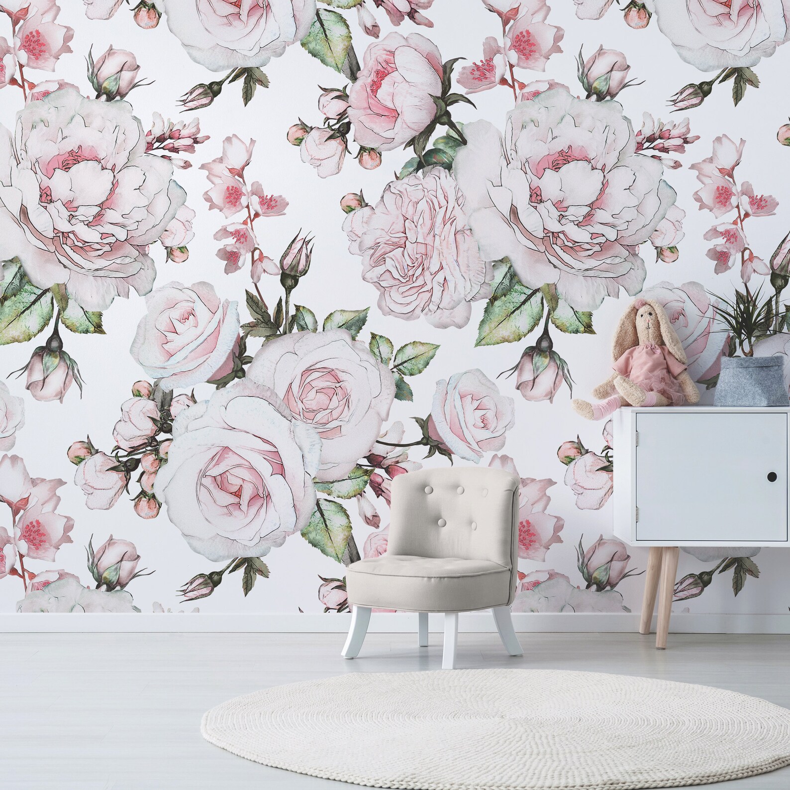 Farmhouse Pink Floral Bonica Wallpaper Mural Removable - Etsy