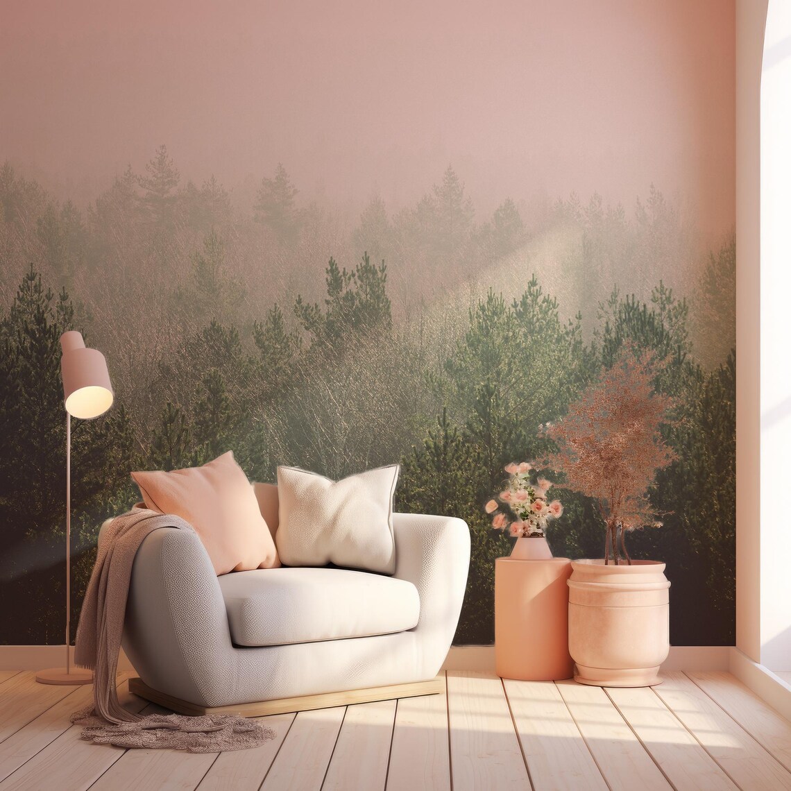 Hazy Pine Tree Forest Wallpaper Mural: Removable Self-adhesive - Etsy UK
