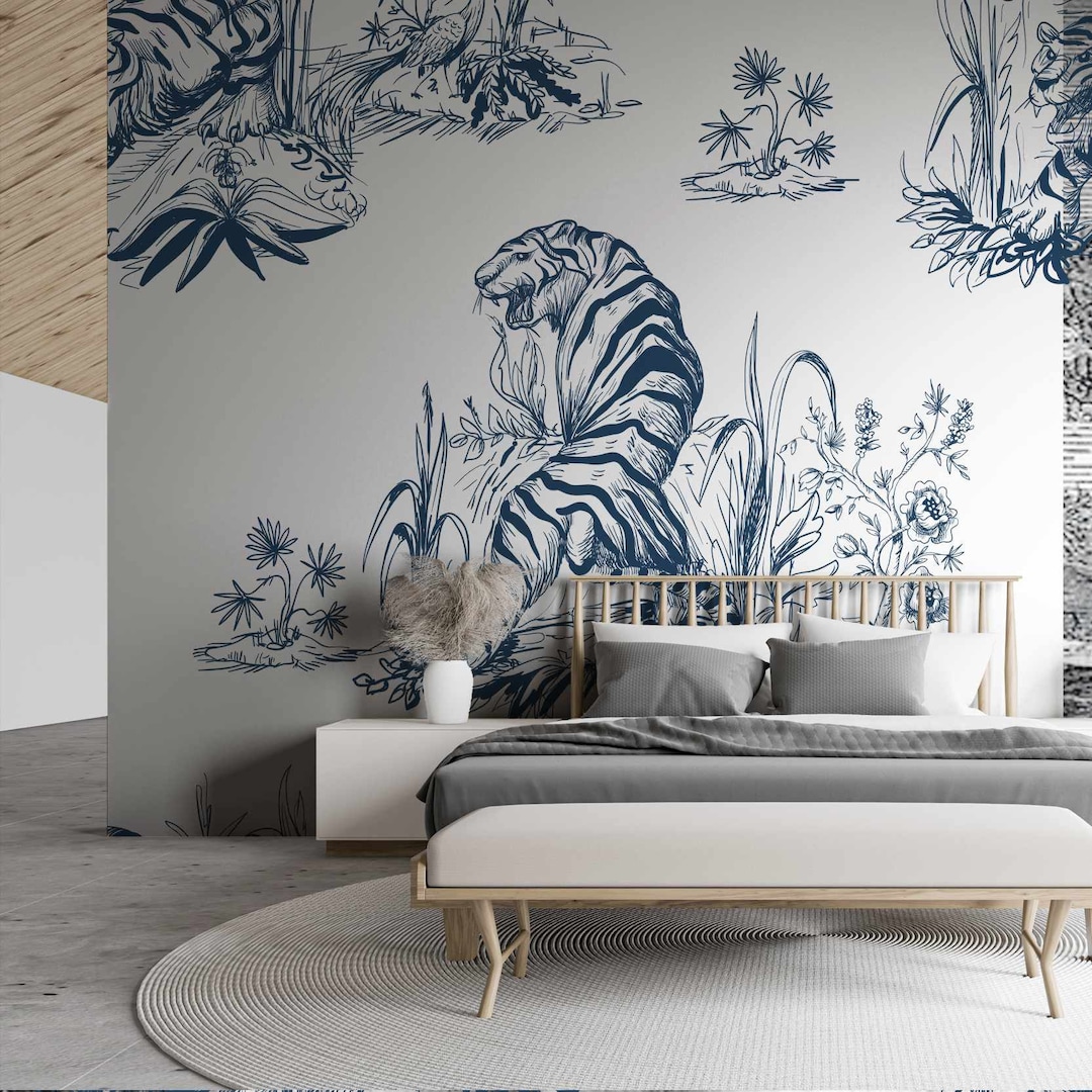 Blue Tiger Etched Tyger Wallpaper Mural Removable Self-adhesive ...