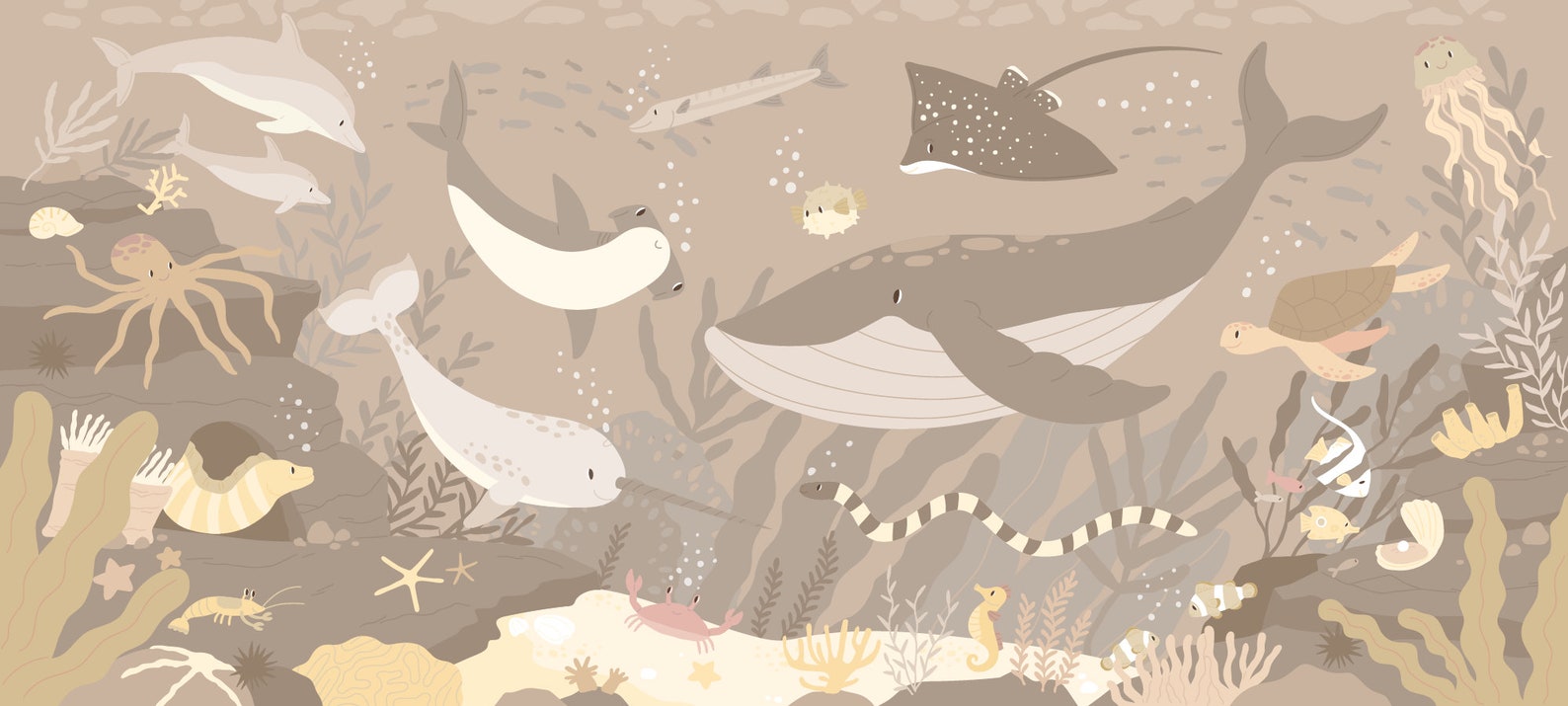 Children's Neutral Underwater Sea Life Submerged Fantasia Wallpaper ...