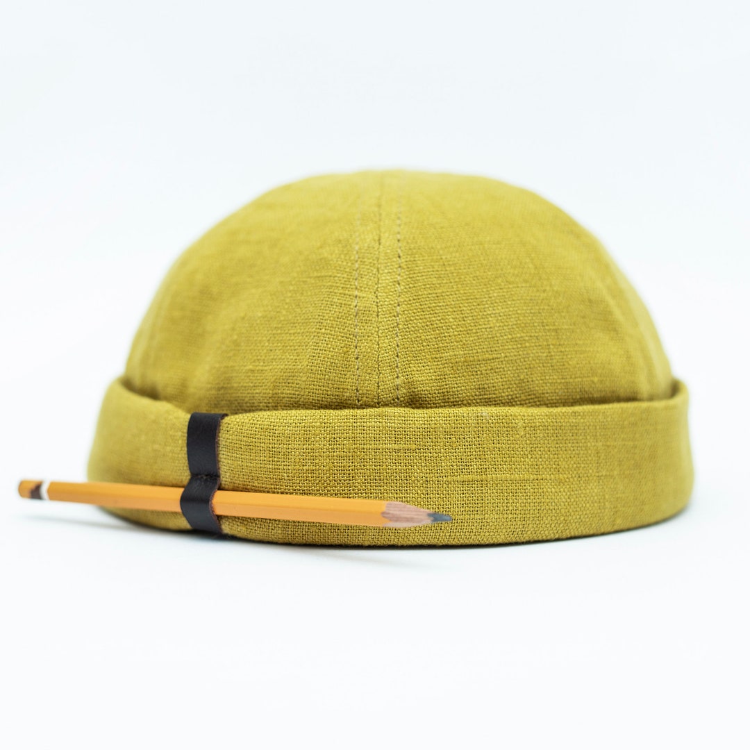 Handmade Linen Docker Hat: Unisex Brimless Skull Cap With Pencil Holder ...