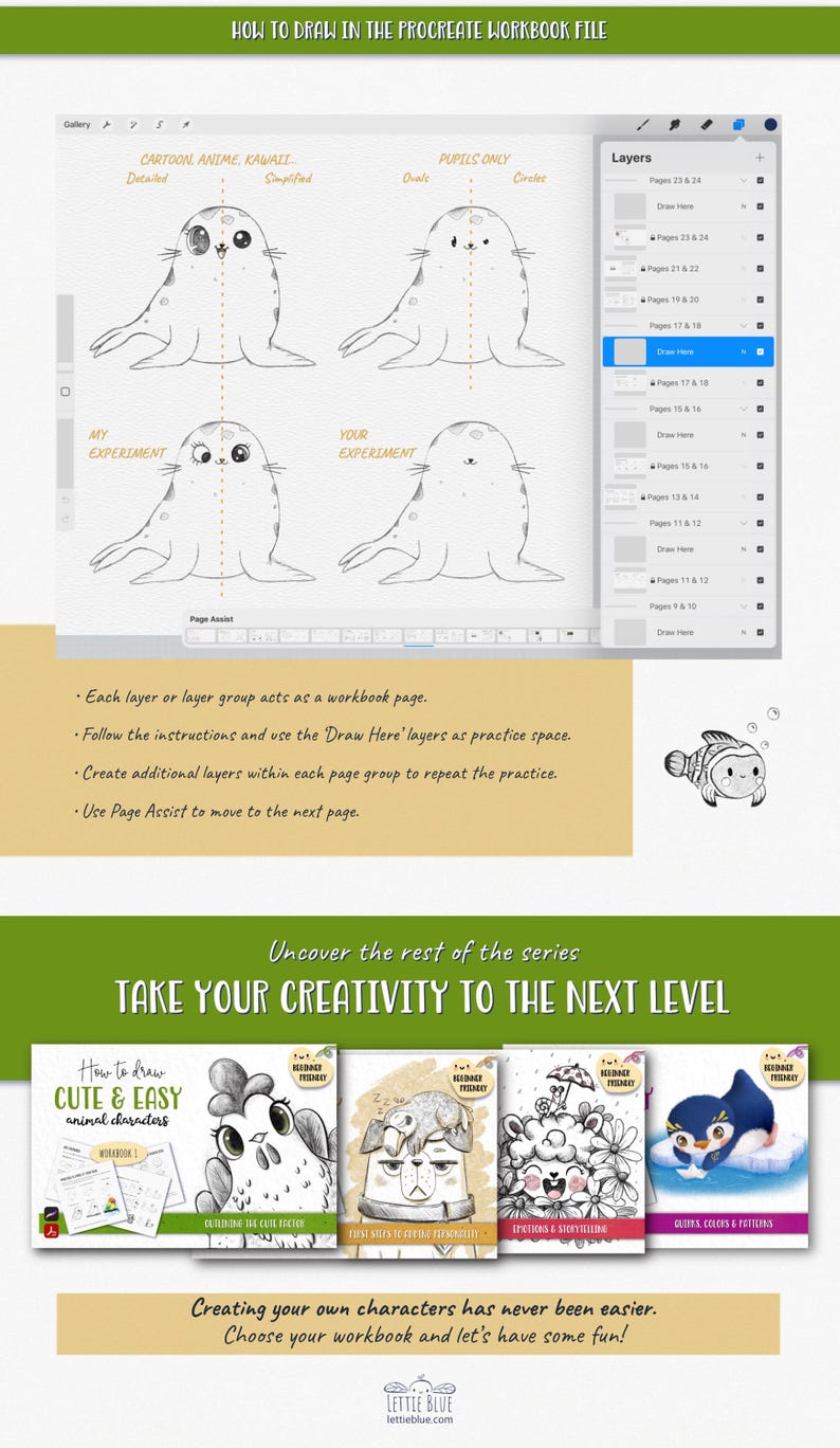How to Draw Cute & Easy Animal Characters. Workbook 1 (procreate and ...