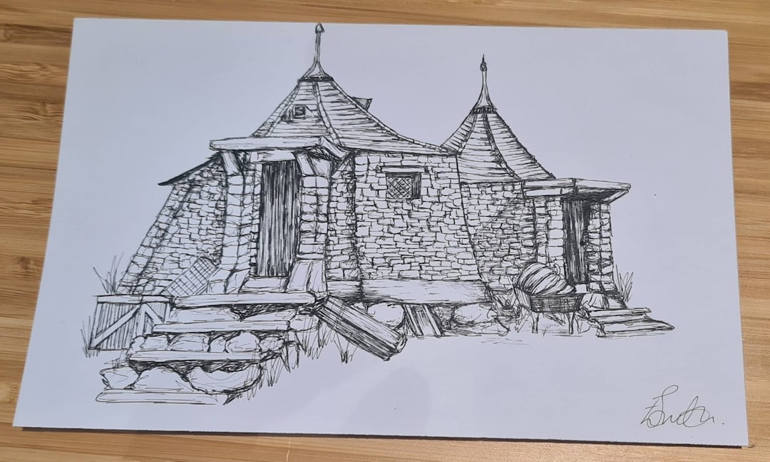 Hagrids Hut Fineline Drawing - Harry Potter Inspired Art - Etsy