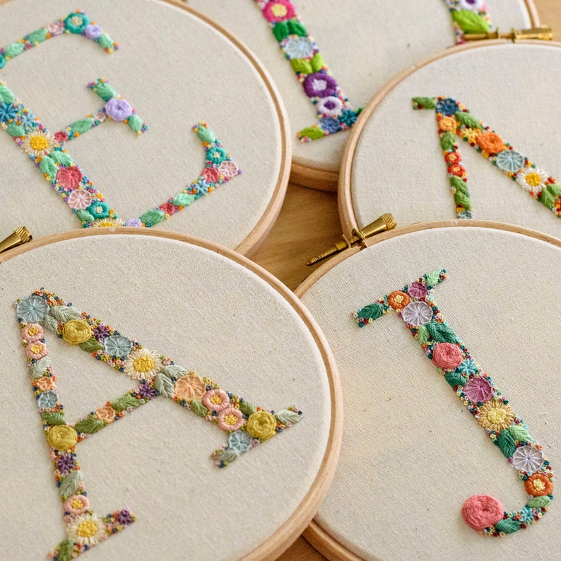 Floral Alphabet Embroidery Pattern: Initial Video Tutorial (PDF Pattern ...