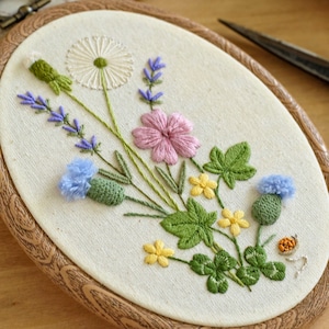 Botanical Hand Embroidery Pattern, Wildflowers & Herbs Meadow Video ...