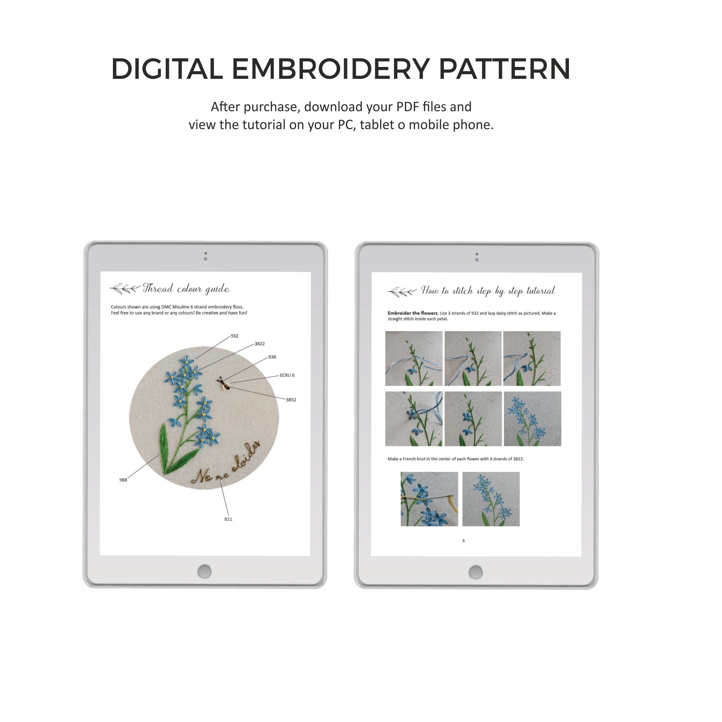 Forget Me Not Hand Embroidery Pattern Wildflower PDF | Etsy