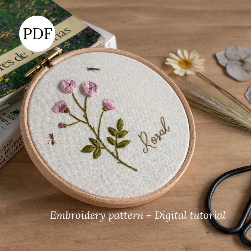 Rose Embroidery Pattern - Etsy