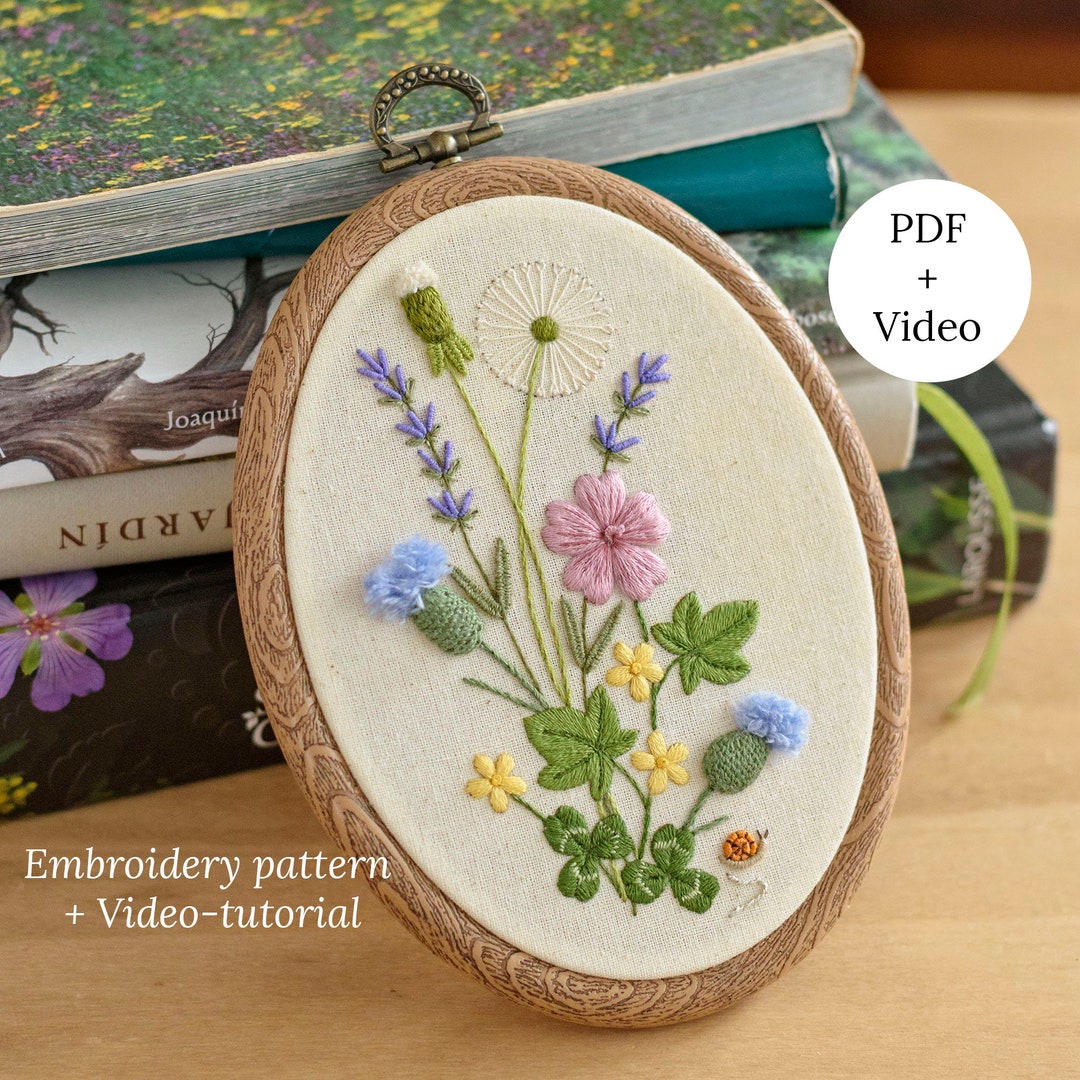 Botanical Embroidery Pattern & Video Tutorial Wildflowers and - Etsy