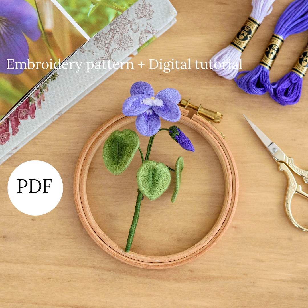 3D Violet Stumpwork Embroidery Pattern: Realistic Floral Tutorial ...