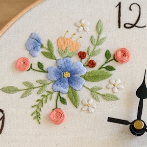 Floral Clock Hand Embroidery Pattern, DIY Hoop Art With Video Tutorial ...