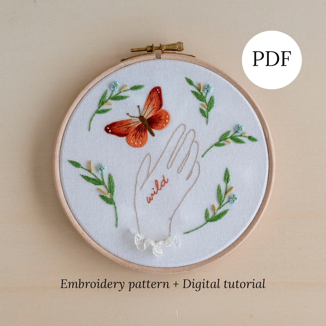 Butterfly Hand Embroidery PDF Pattern, Thread Painting Tutorial for ...