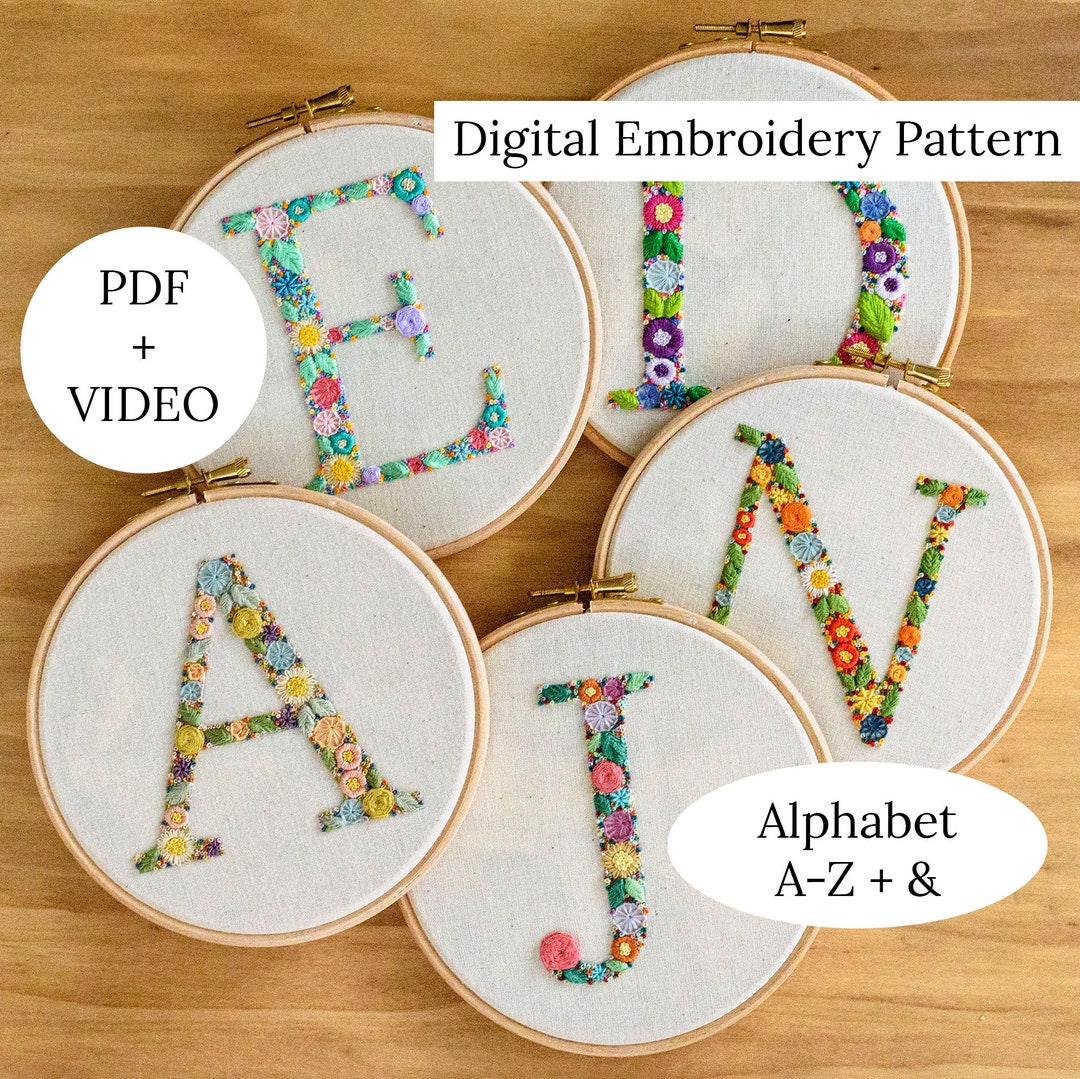 Floral Alphabet Embroidery Pattern: Initial Video Tutorial (PDF Pattern ...