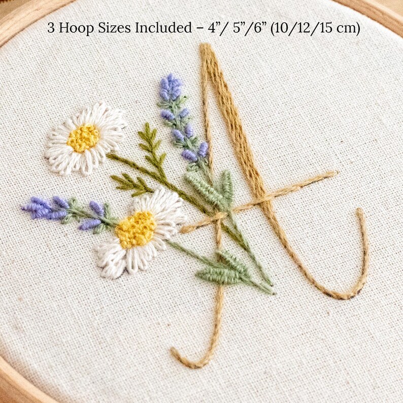Floral Letter A Embroidery Pattern PDF, Lavender & Daisy Initial ...