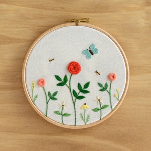 Wildflowers and Bees Hand Embroidery Pattern: Spring Floral DIY (PDF ...