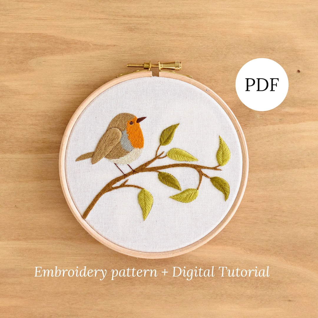 Robin Bird Hand Embroidery Pattern , Beginner Needle Painting Digital ...