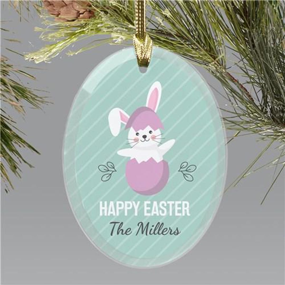 Personalized Easter Bunny Jade Glass Egg Ornament With Suction Cup ...