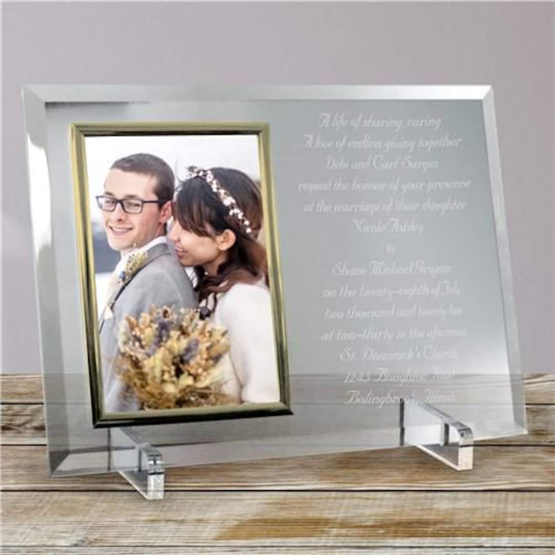 Personalized Wedding Invitation Beveled Glass Picture Frame With Gold ...