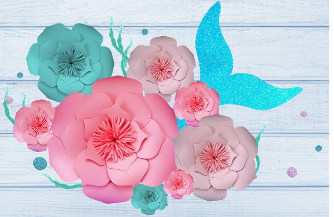 Mermaid Set Flowers Large Paper Flowers Little Mermaid Decor Mermaid ...