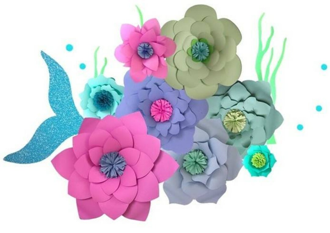 Mermaid Set Flowers Large Paper Flowers Little Mermaid Decor Mermaid ...