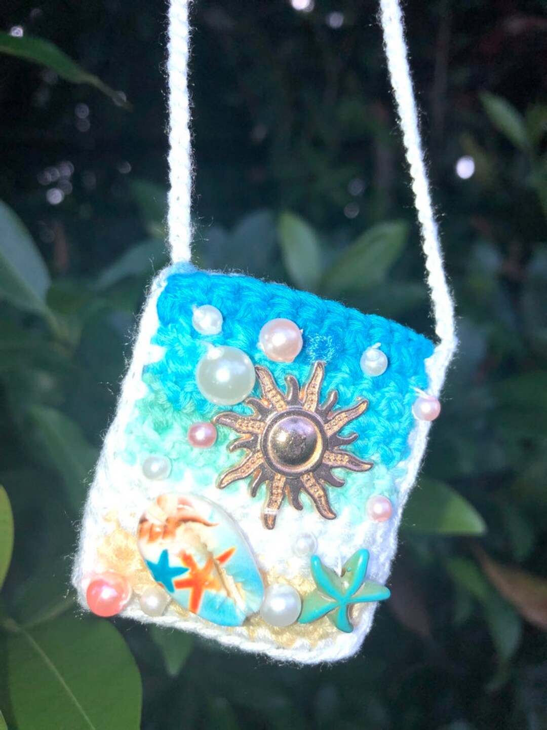 Wallet Necklace Woven Crochet Sea Theme Small Wallet Necklace Soft ...