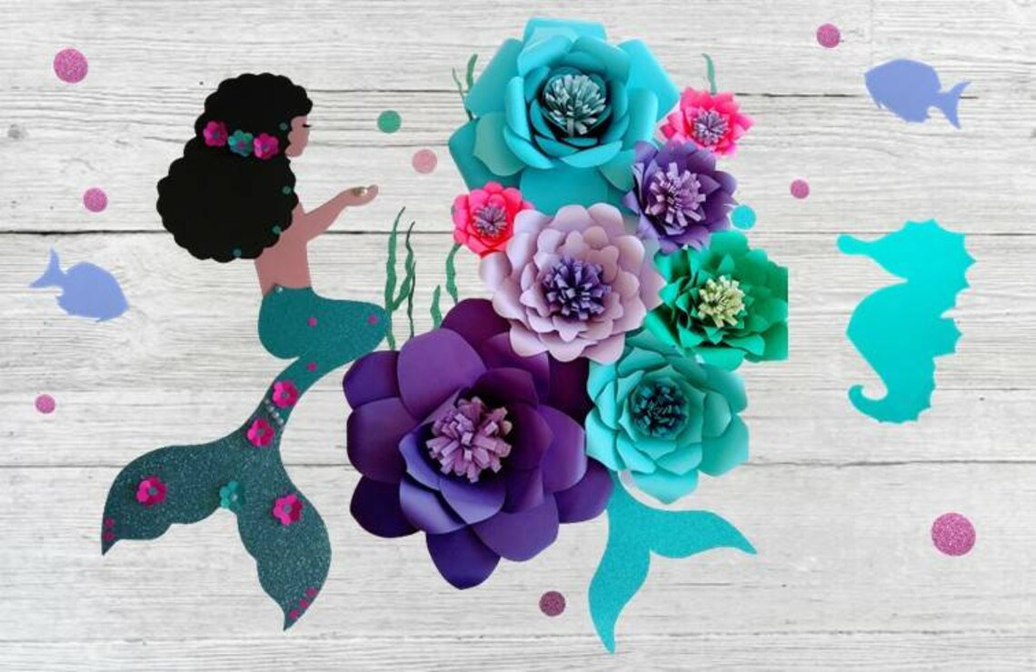 Mermaid Flowers Large Paper Flowers Little Mermaid Decor Etsy