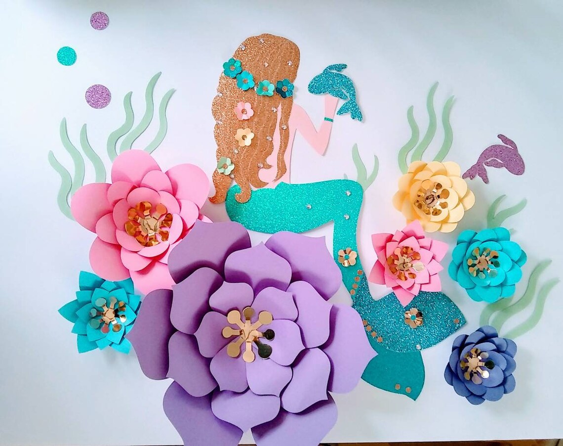 Mermaid Set Flowers Paper Flowers Mermaid Decor Mermaid Theme Party ...
