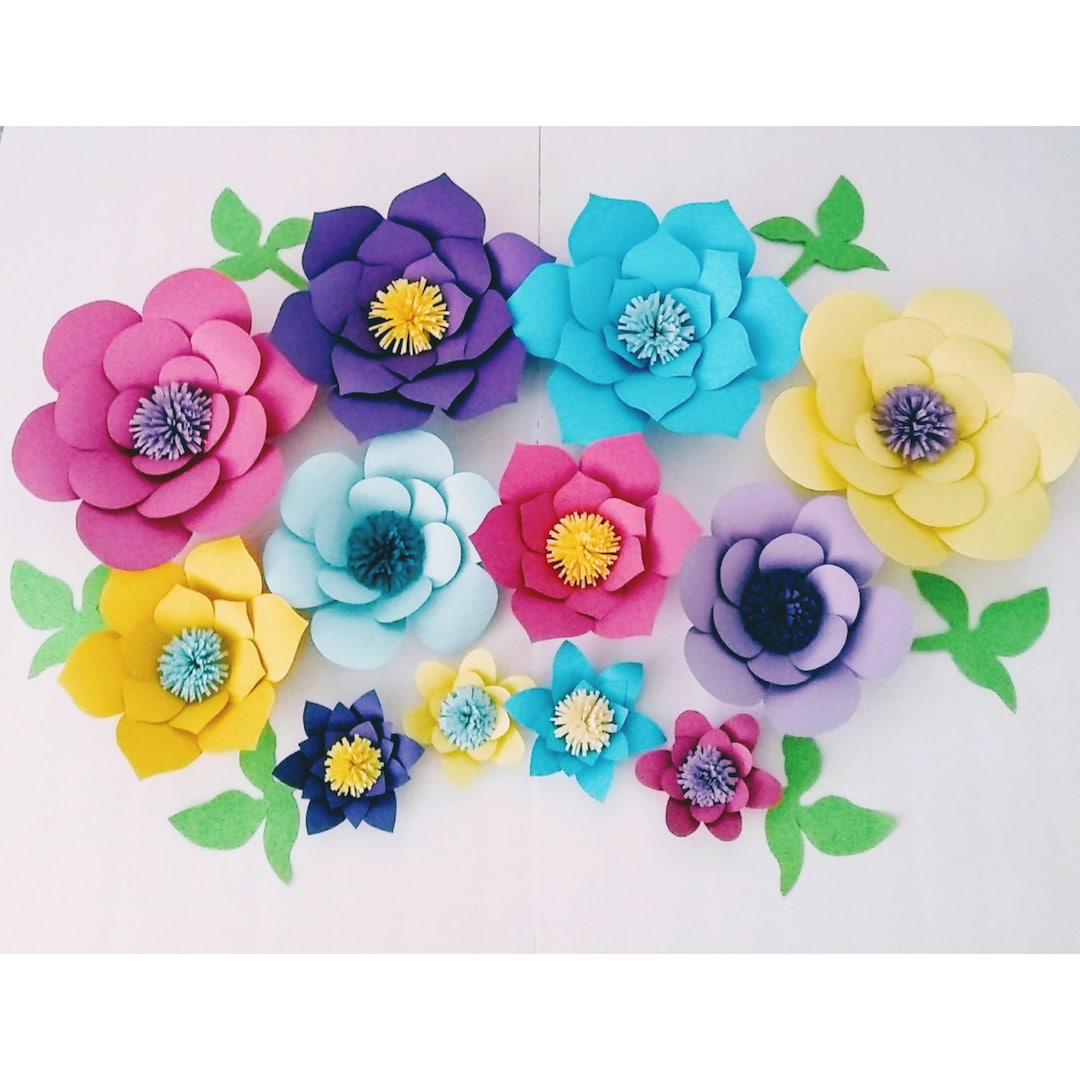 Set 12 Paper Flowers, Set Paper Flowers Fully Assembled for Birthday ...