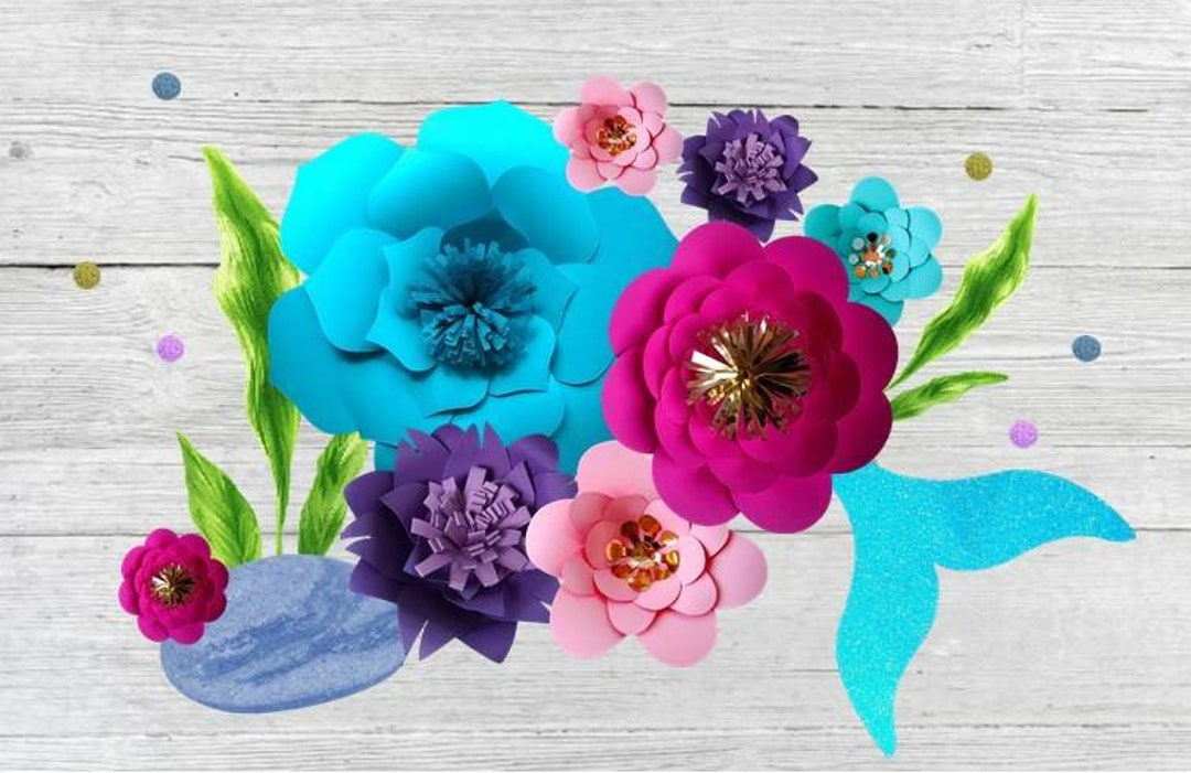 Mermaid Set Flowers Paper Flowers Little Mermaid Decor Mermaid Theme ...