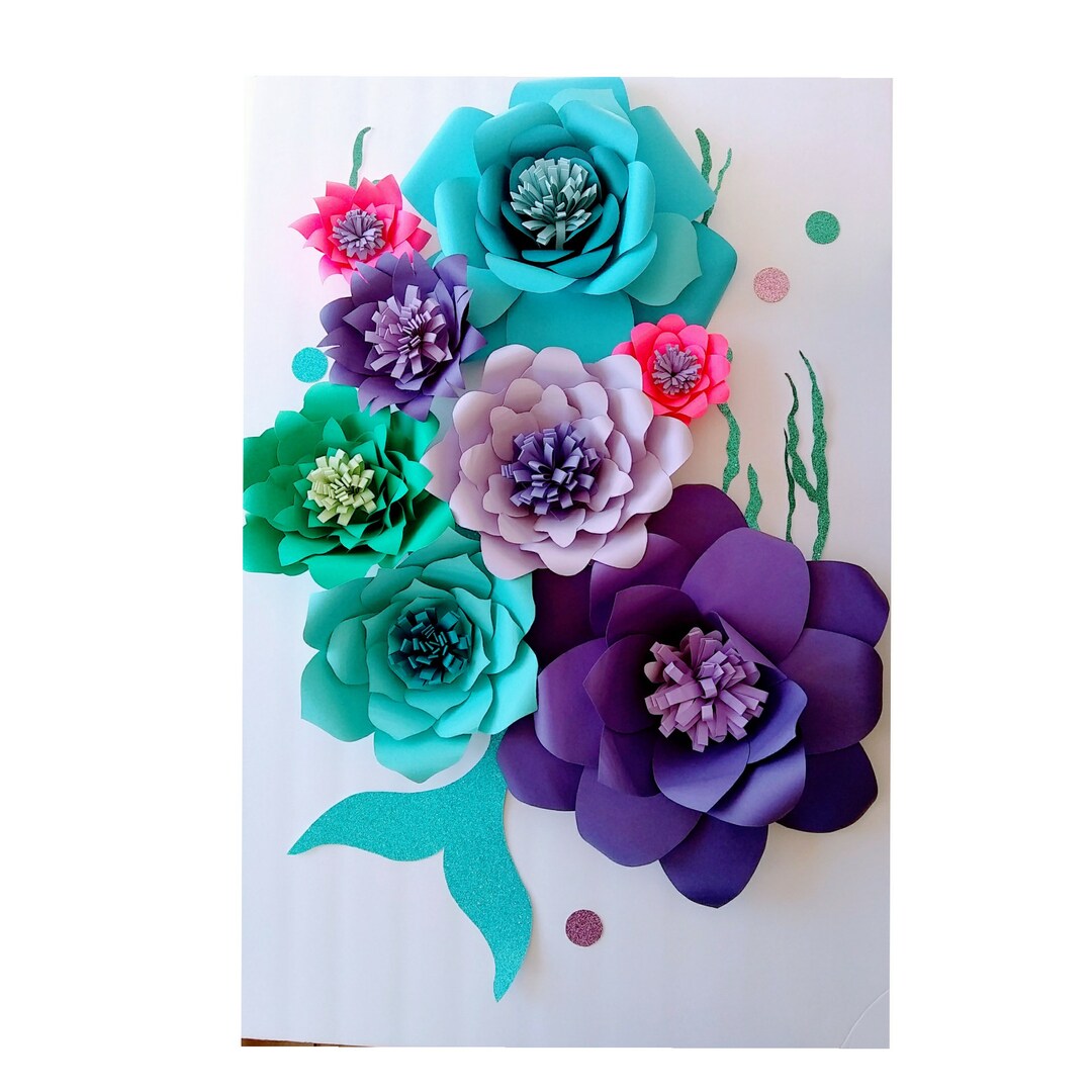 Mermaid Set Flowers Large Paper Flowers Little Mermaid Decor Mermaid ...
