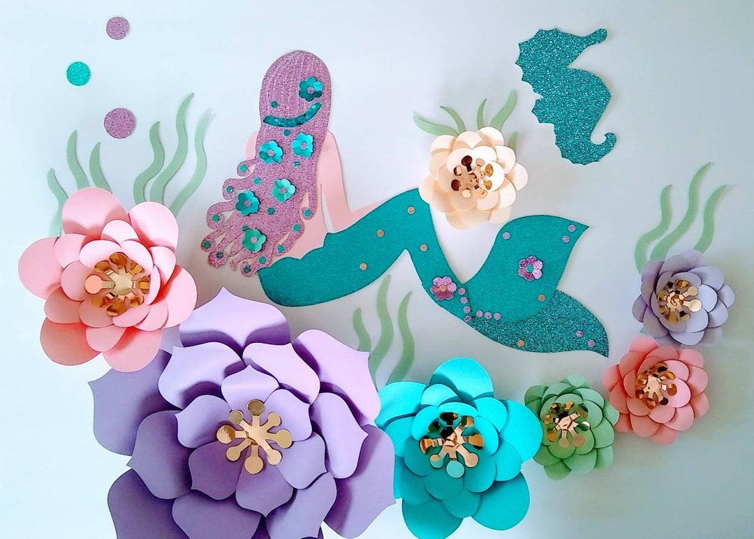 Mermaid Set Flowers Paper Flowers Mermaid Decor Mermaid Theme Party ...