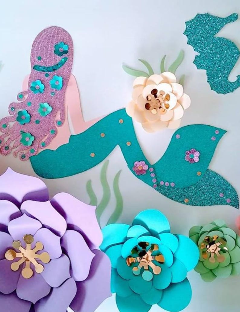 Mermaid Set Flowers Paper Flowers Mermaid Decor Mermaid Theme Party ...