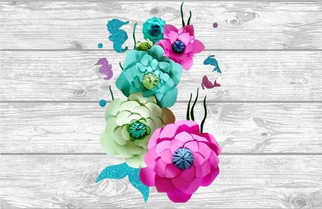 Mermaid Set Flowers Paper Flowers Little Mermaid Decor Mermaid Theme ...