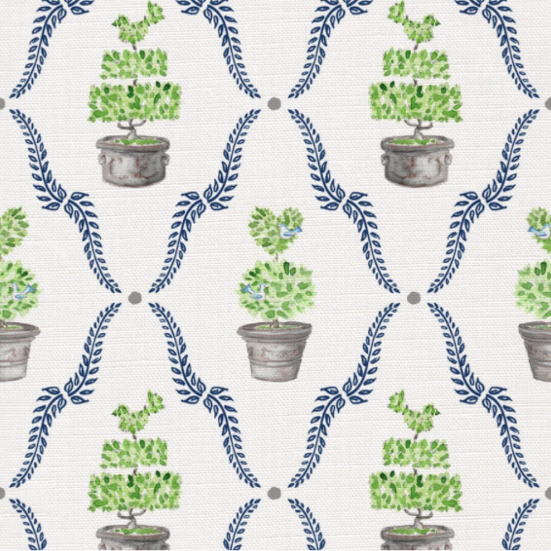 Boxwood Birds, Upholstery Soft Furnishings Home Decor Fabric, Navy ...