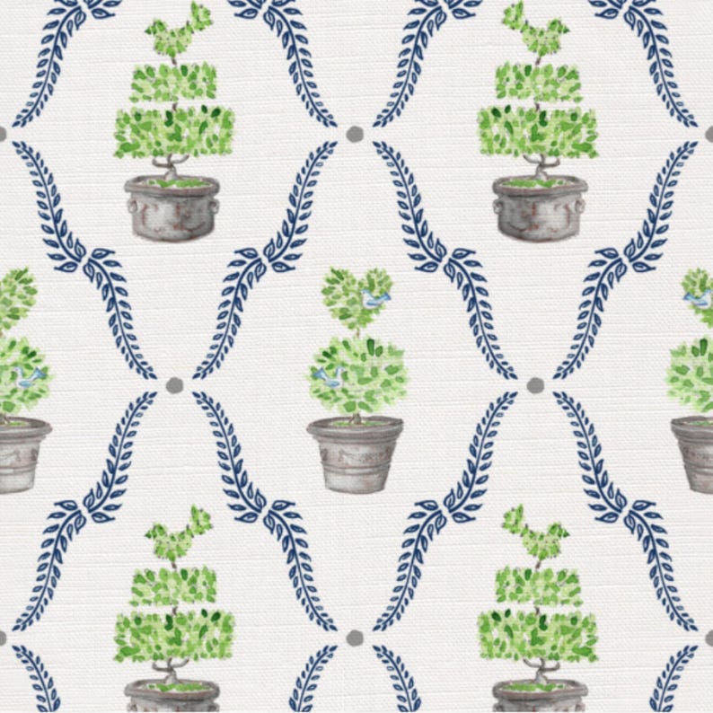 Boxwood Birds, Upholstery Soft Furnishings Home Decor Fabric, Navy ...