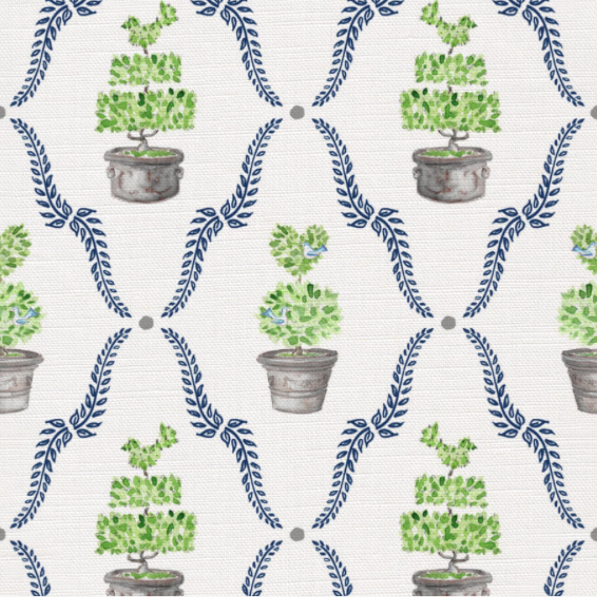 Boxwood Birds, Upholstery Soft Furnishings Home Decor Fabric, Navy ...