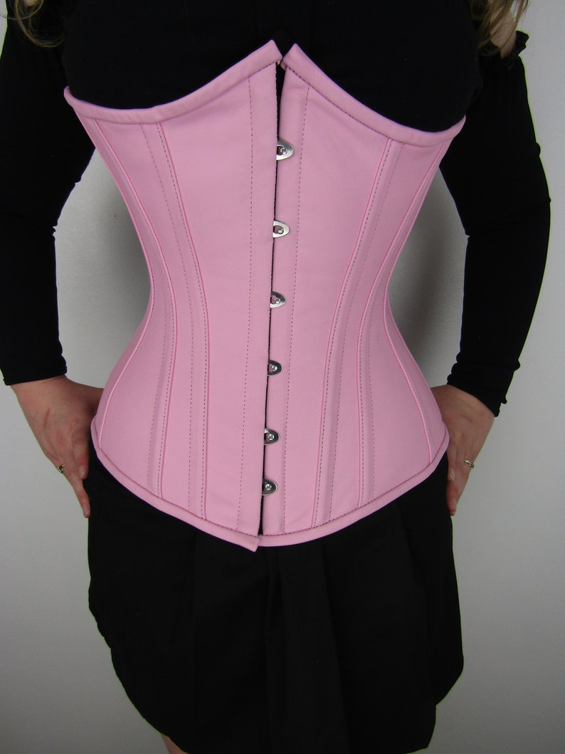Custom PINK Leather DOUBLE BONED Underbust Corset made from | Etsy
