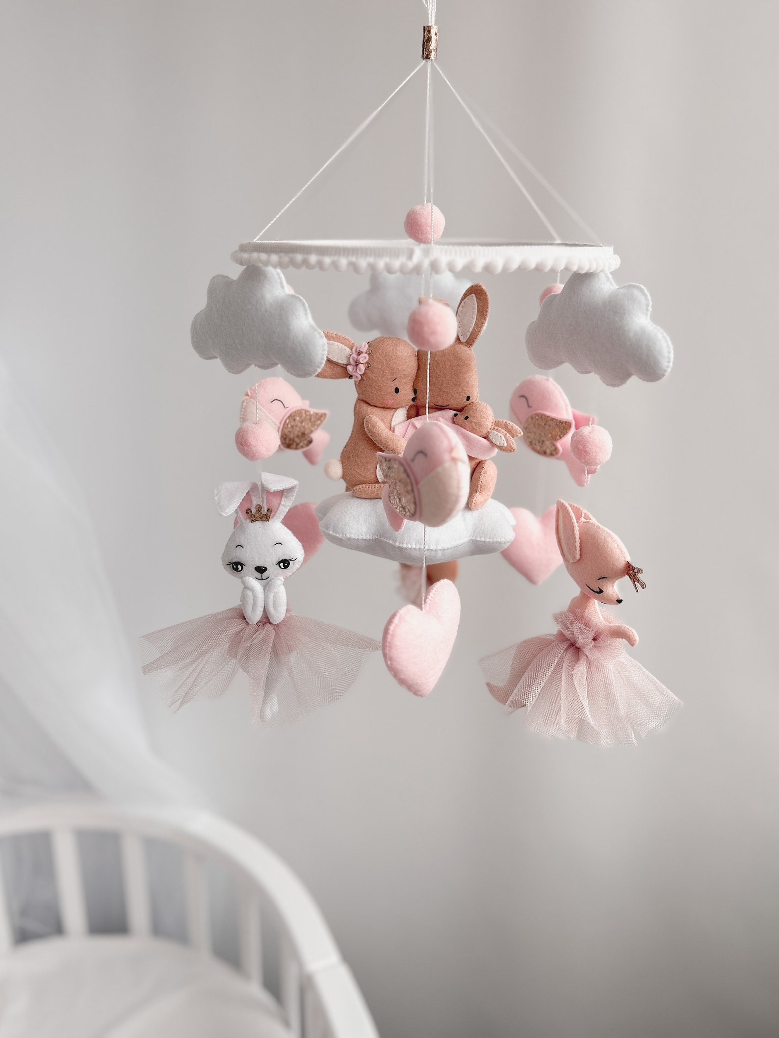 Baby Girl Nursery Decor, Hanging Crib Mobile for Baby, Nursery Mobile ...