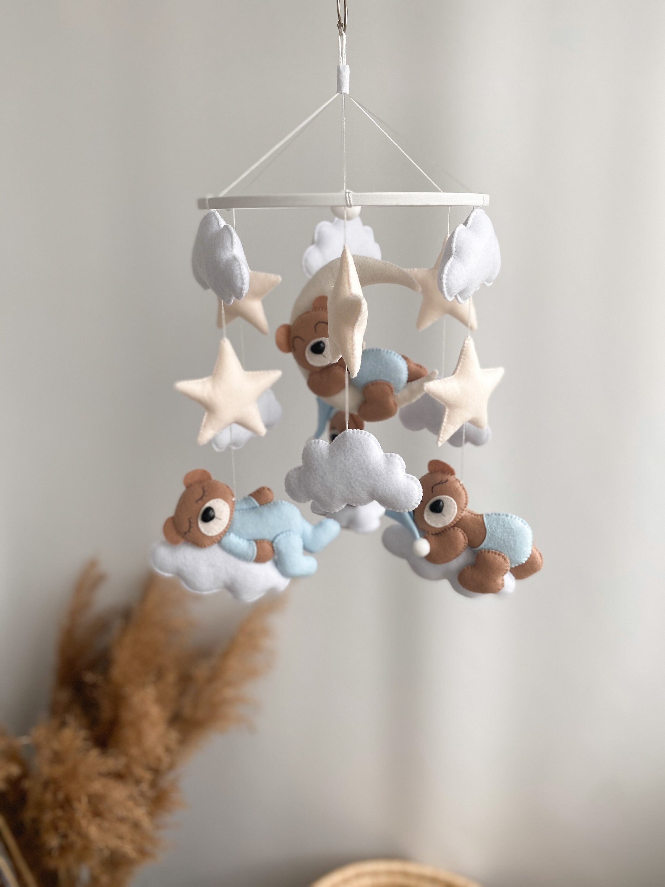 Handmade Baby Mobile, Sleeping Bears, Clouds and Stars Nursery Decor - Etsy