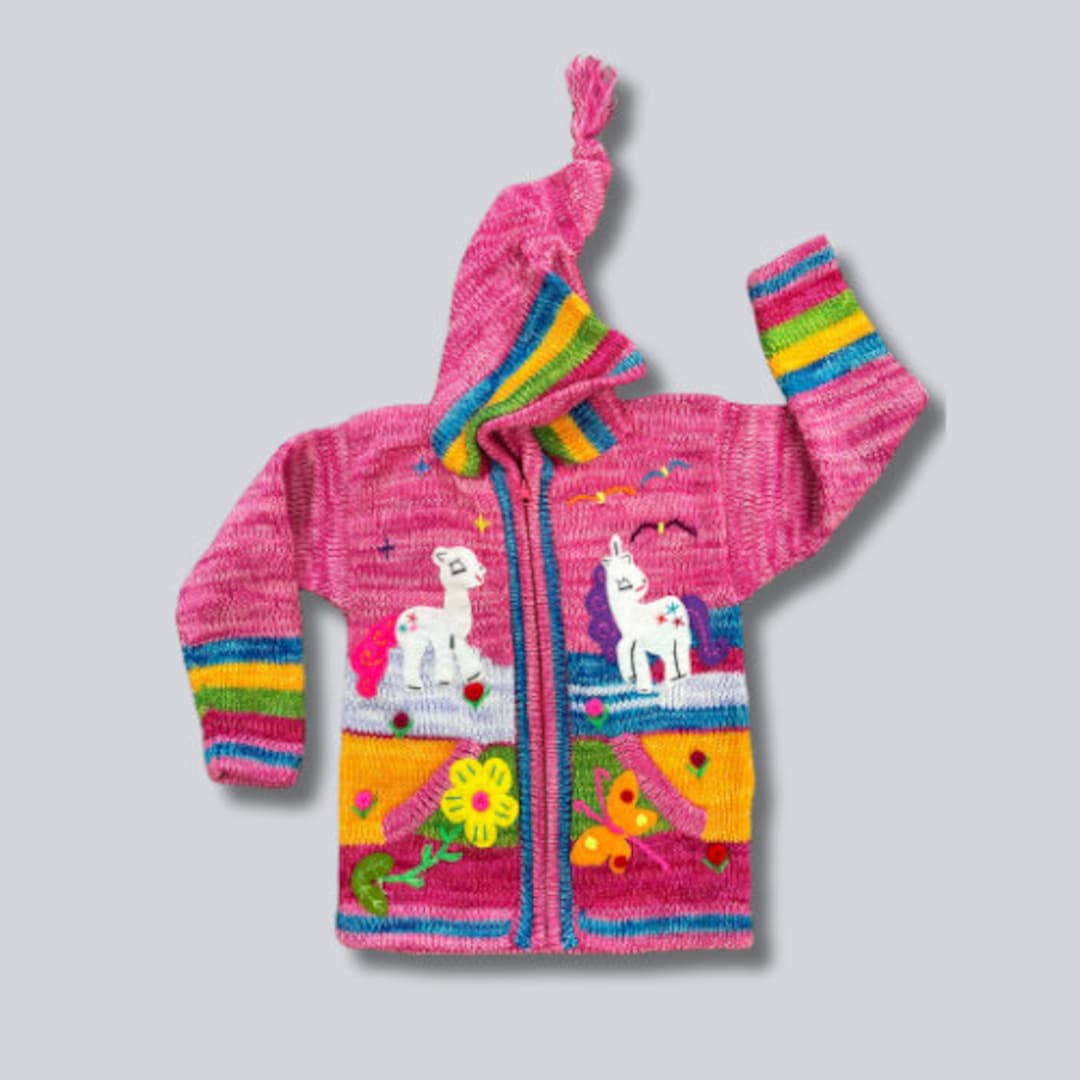 Beautiful Knitted Wool Kid Cardigan With Animals Patchwork | Handmade ...