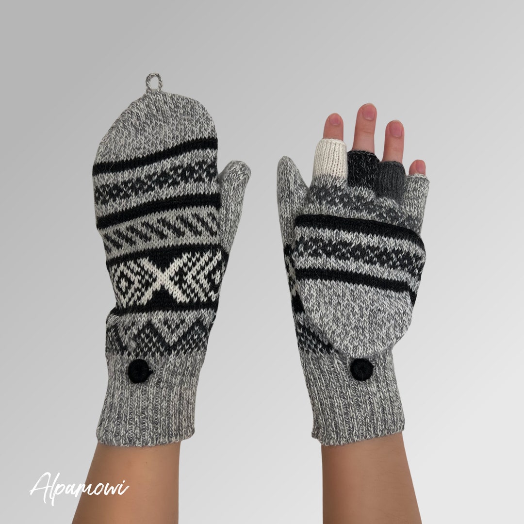 Handmade Alpaca Flip Mittens | Convertible Fingerless Gloves - Etsy