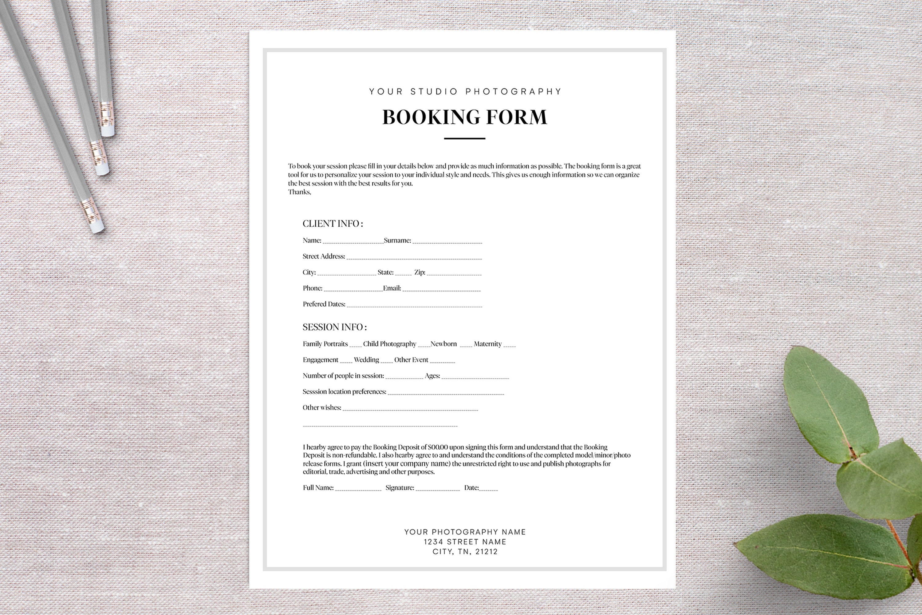 Client Booking Form Booking Form Template Photography - Etsy UK