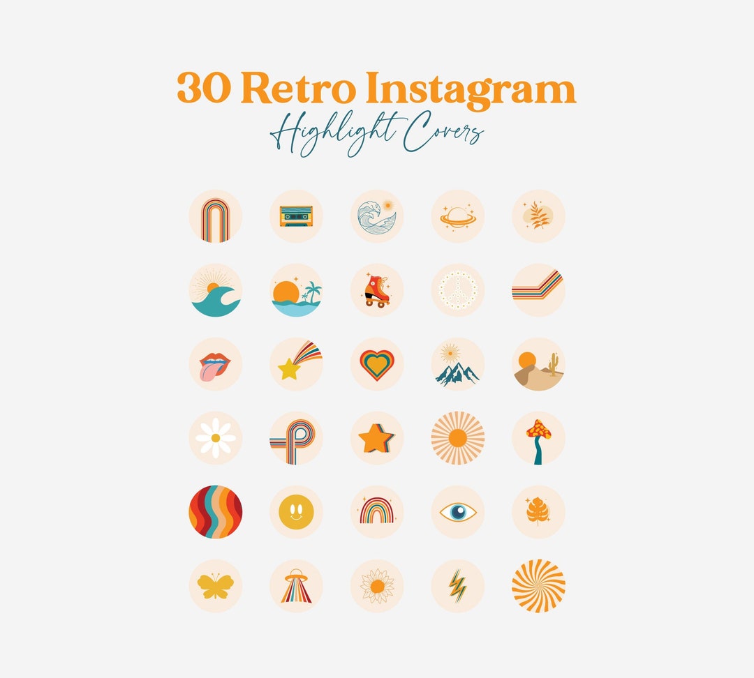 30 Retro Instagram Highlight Covers, Groovy Icons, Colorful Highlights ...