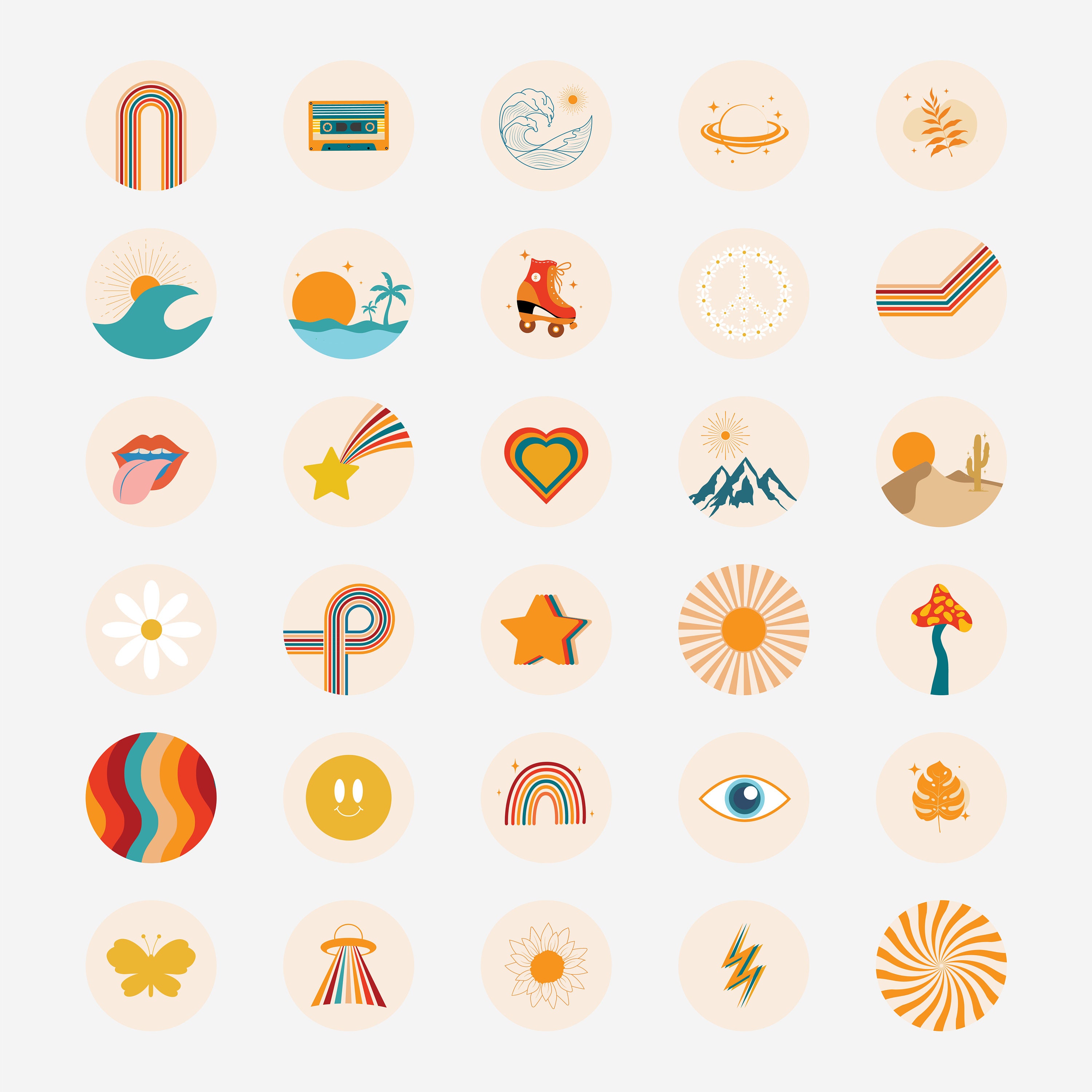 30 Retro Instagram Highlight Covers, Groovy Icons, Colorful Highlights ...