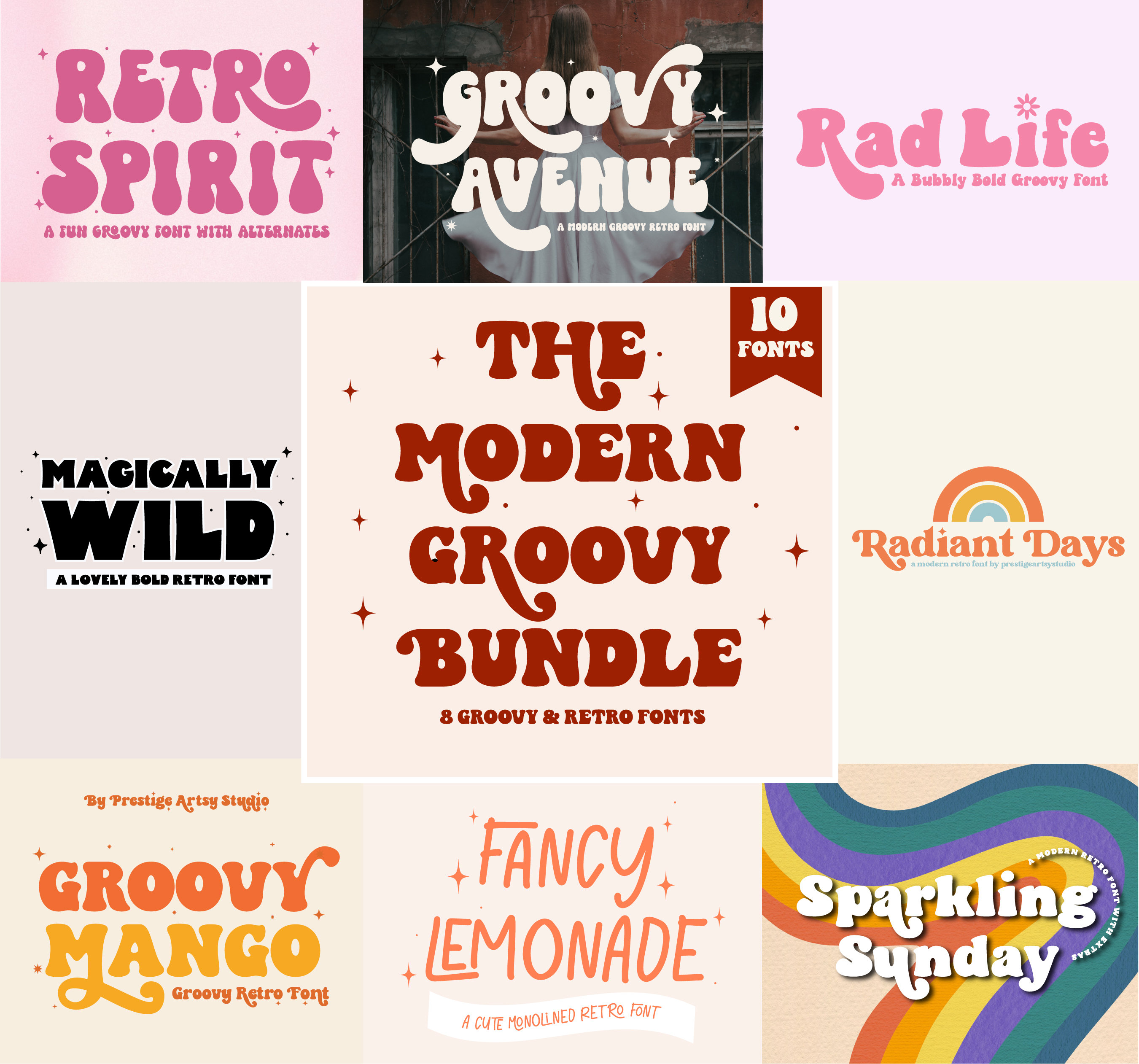 Retro Groovy Font Bundle Cricut Fonts Canva Font Procreate - Etsy