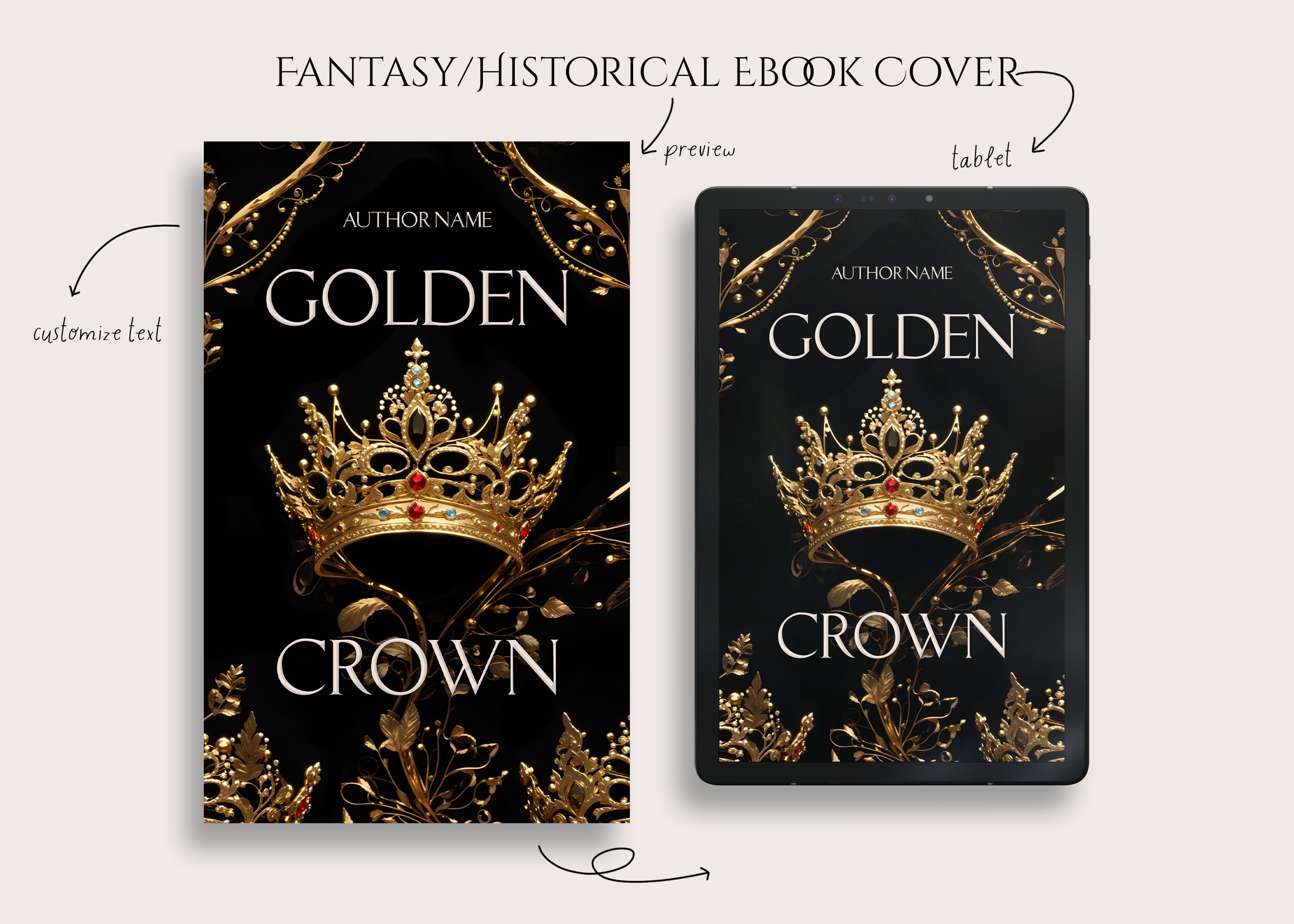 Golden Crown Exclusively Yours Custom Book Cover Design for Fantasy ...