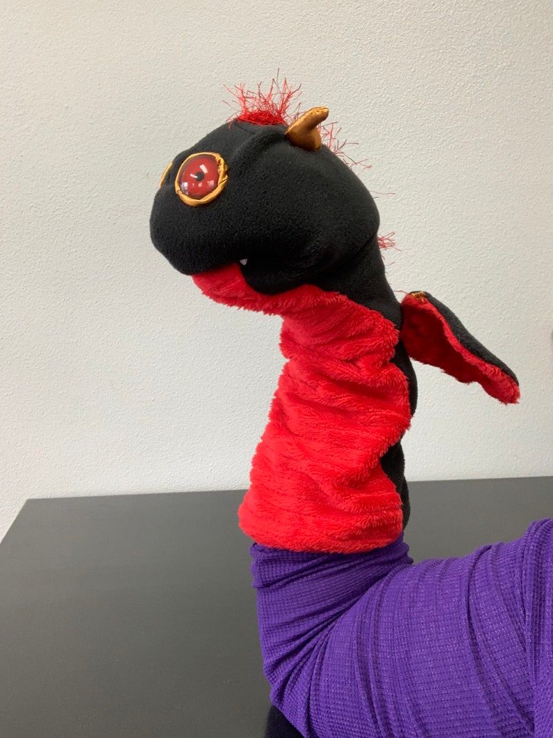 Hand Puppet Red and Black Dragon With Orange-gold Accents - Etsy